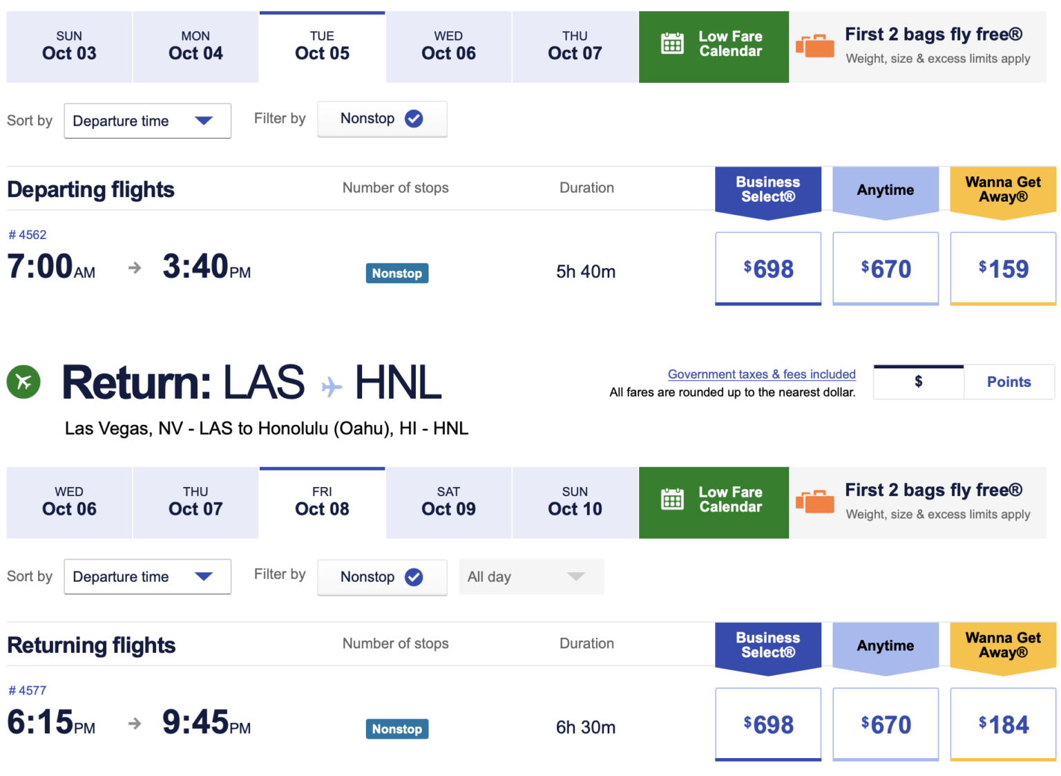 Honolulu - Las Vegas Airfare Comparison - Jeffsetter Travel